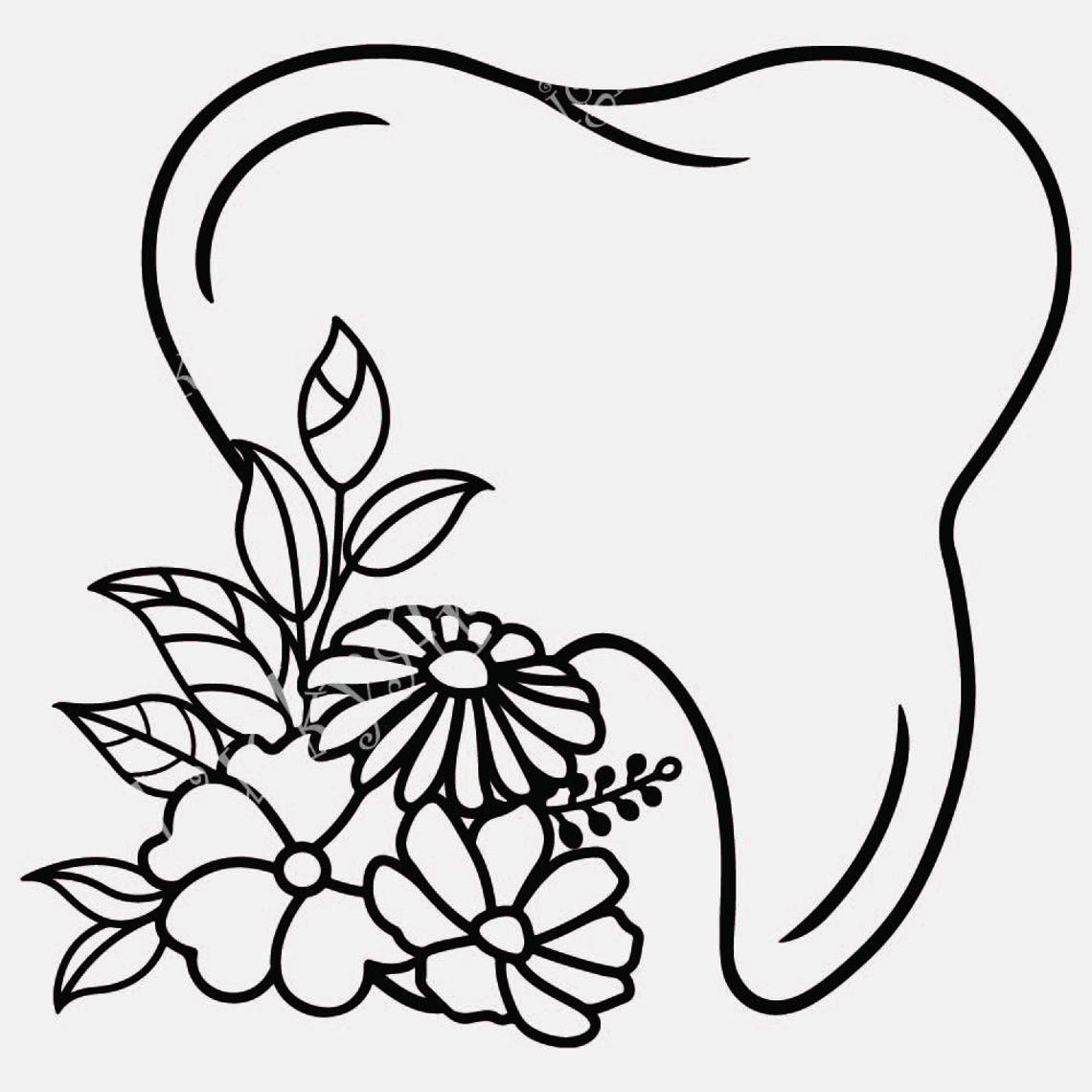 Floral Tooth Svg, Dentist SVG, Flower Tooth Svg, Tooth Png, Floral ...