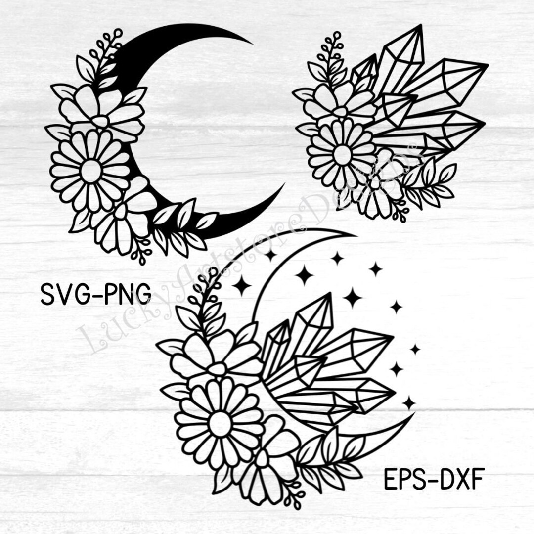 Magic Crystals SVG, Crystal Flowers SVG File, Crystal Moon Flowers SVG ...