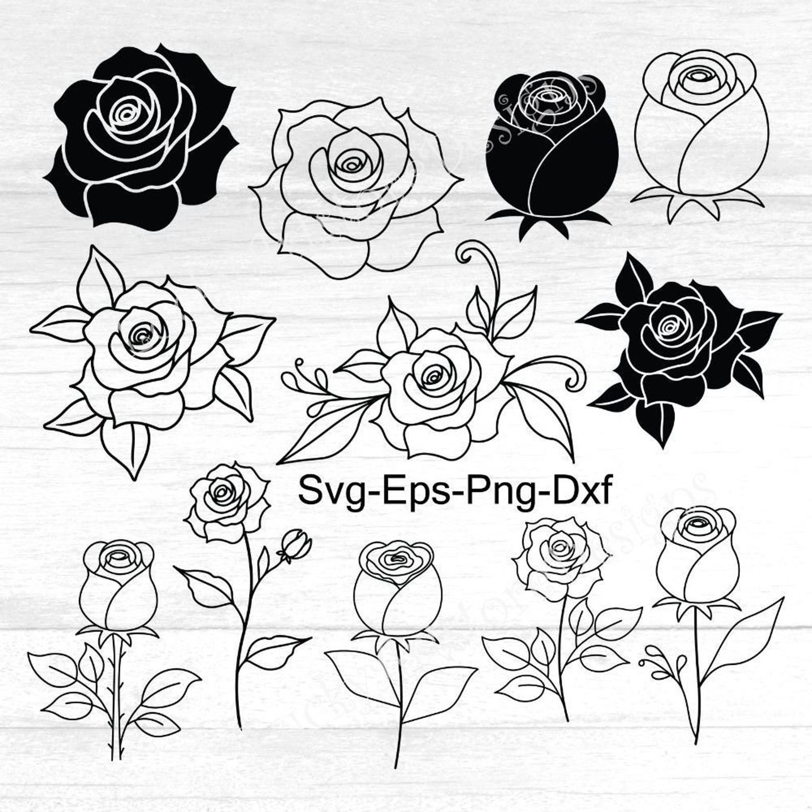 Rose SVG Bundle, Floral Clipart, Cut Files (digital Download) - Etsy