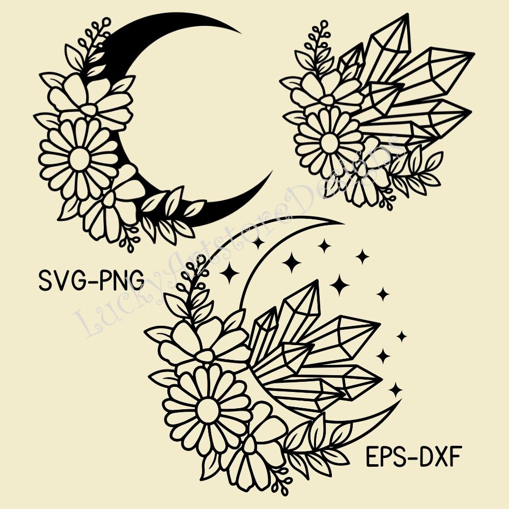Magic Crystals SVG, Crystal Flowers SVG File, Crystal Moon Flowers SVG ...