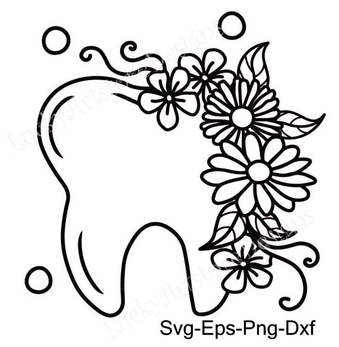 Floral Tooth Svg, Dentist SVG, Flower Tooth Svg, Tooth Png, Floral ...