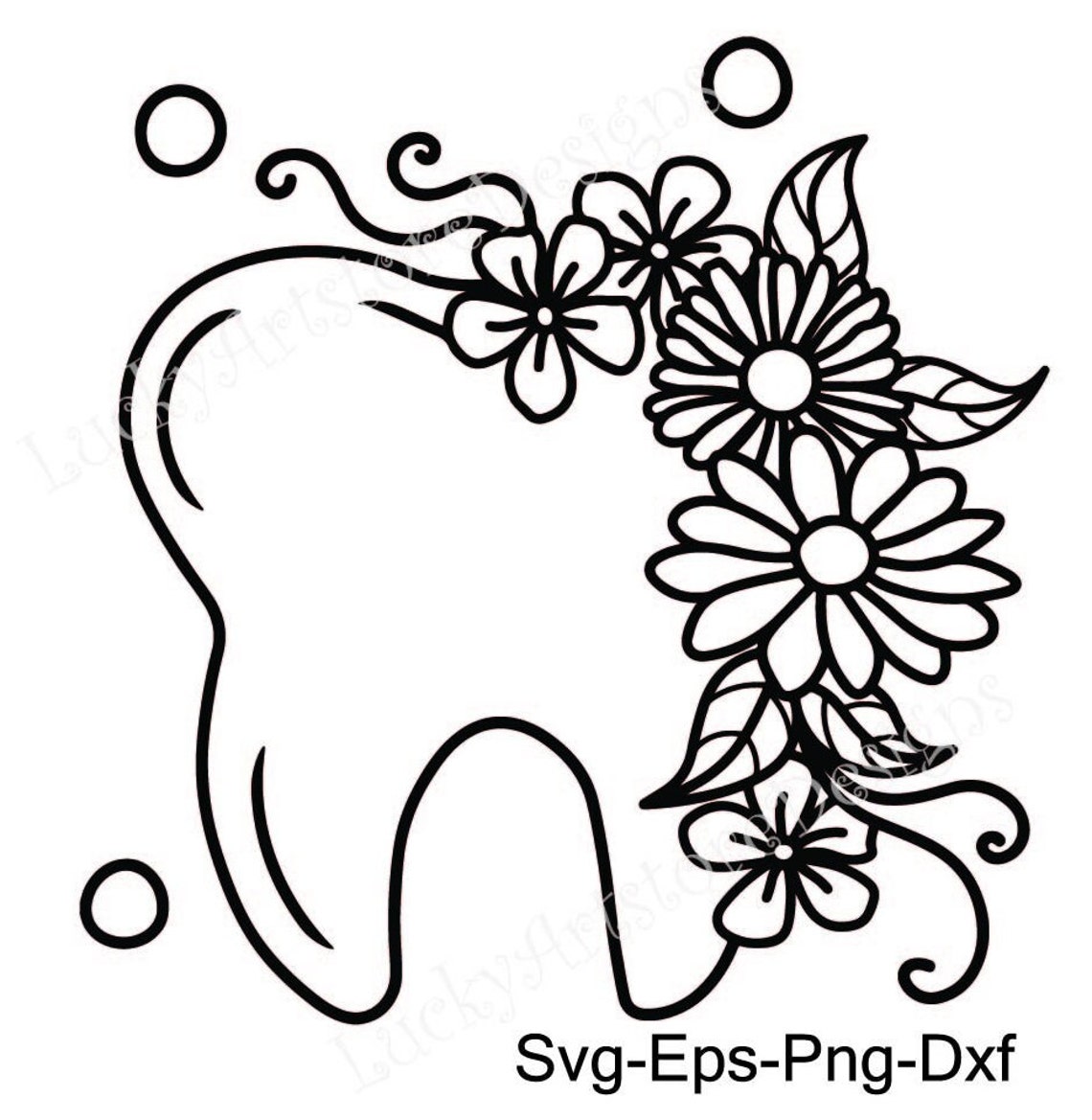 Floral Tooth Svg, Dentist SVG, Flower Tooth Svg, Tooth Png, Floral ...