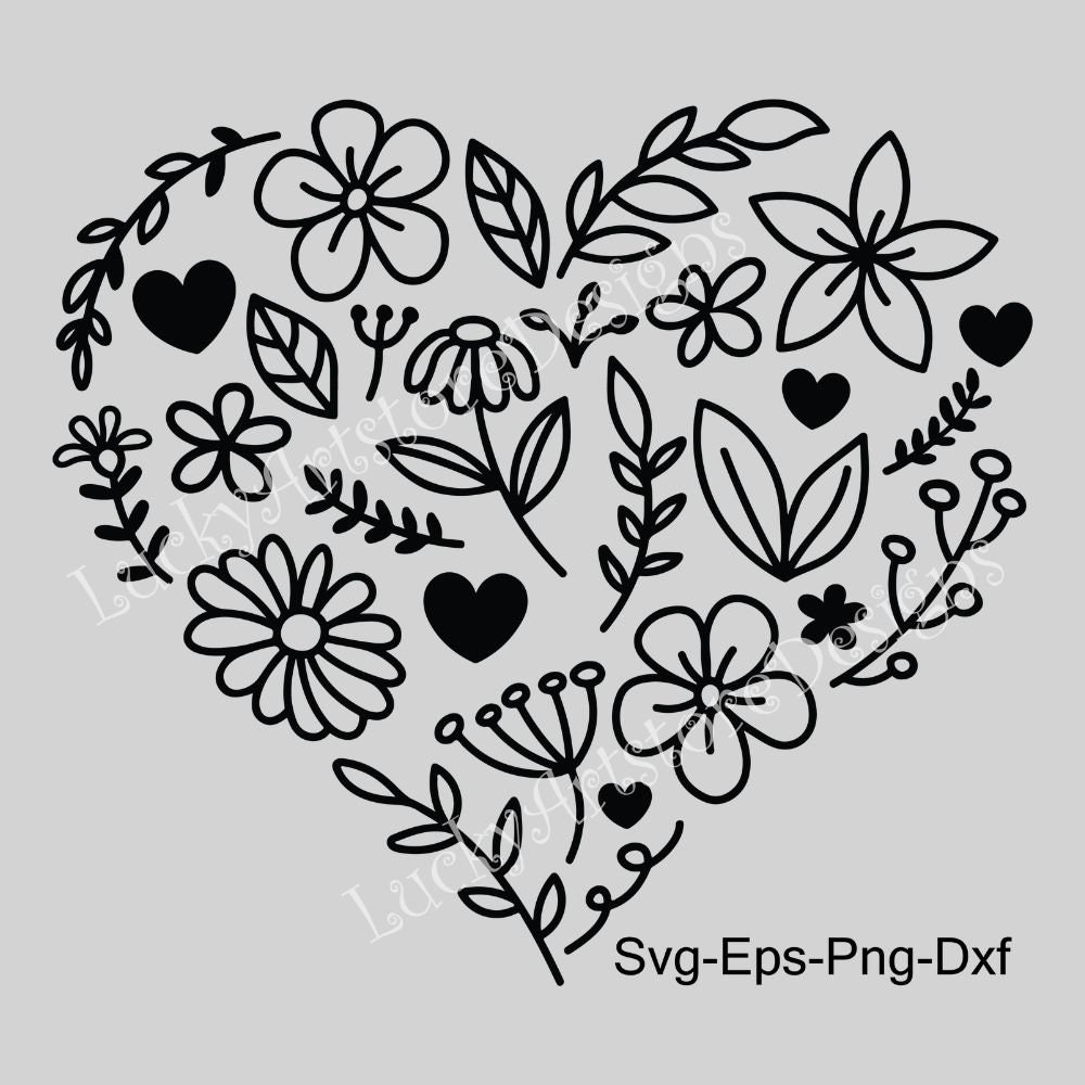 Flower Heart Svg, Heart Flower Svg Design, Flower Svg, Love Svg, Floral ...