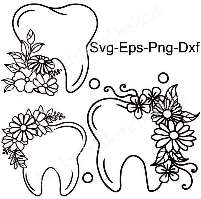 Floral Tooth Svg, Dentist SVG, Flower Tooth Svg, Tooth Png, Floral ...