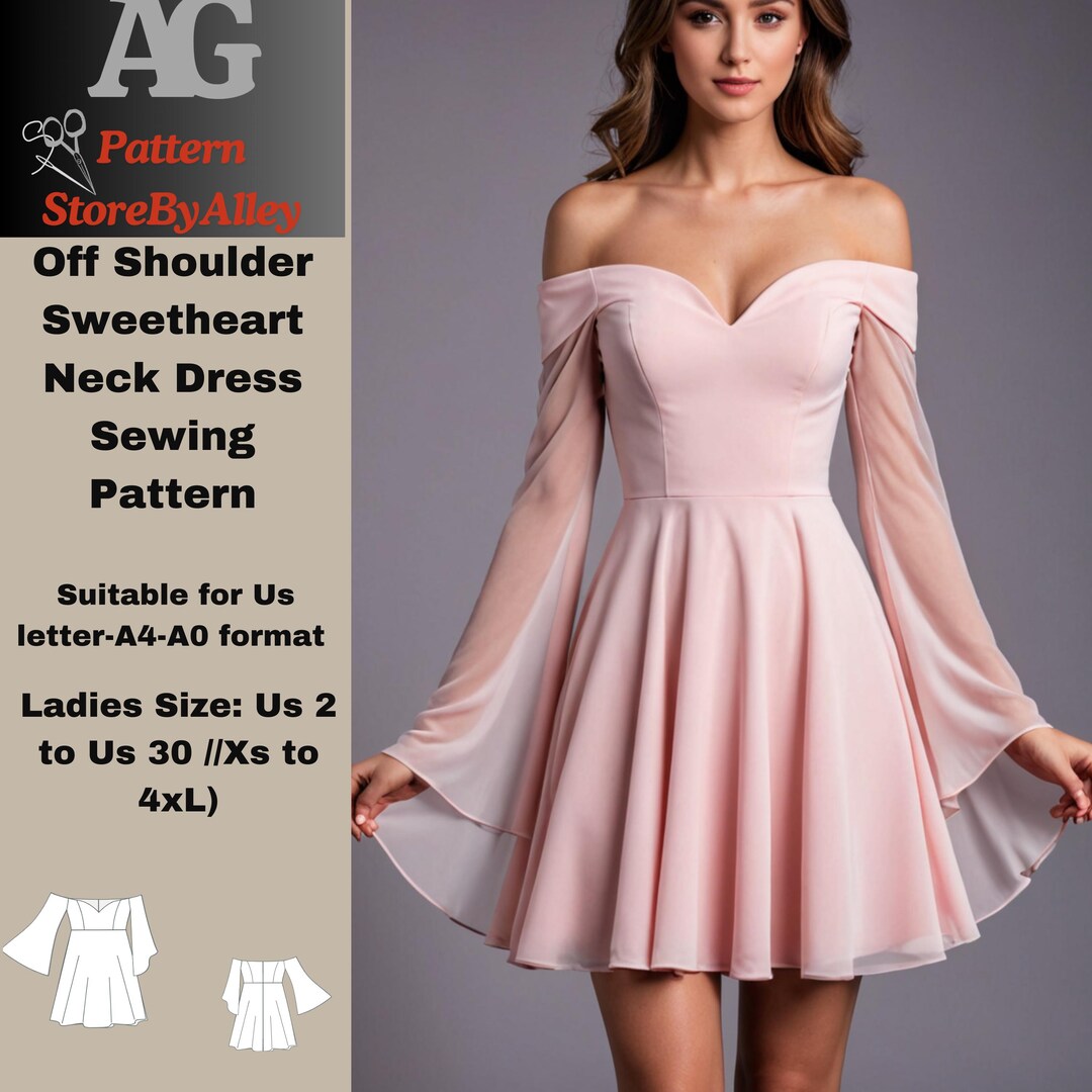 One-shoulder Dress Pattern,flared Sewing Patterns, Asymmetrical,us 2 / ...