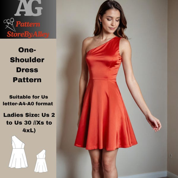 One Shoulder Dress Pattern - Etsy