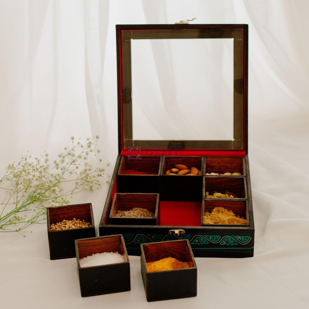 Vintage Kitchen Spice Box With Detachable Compartments Handmade Spice ...