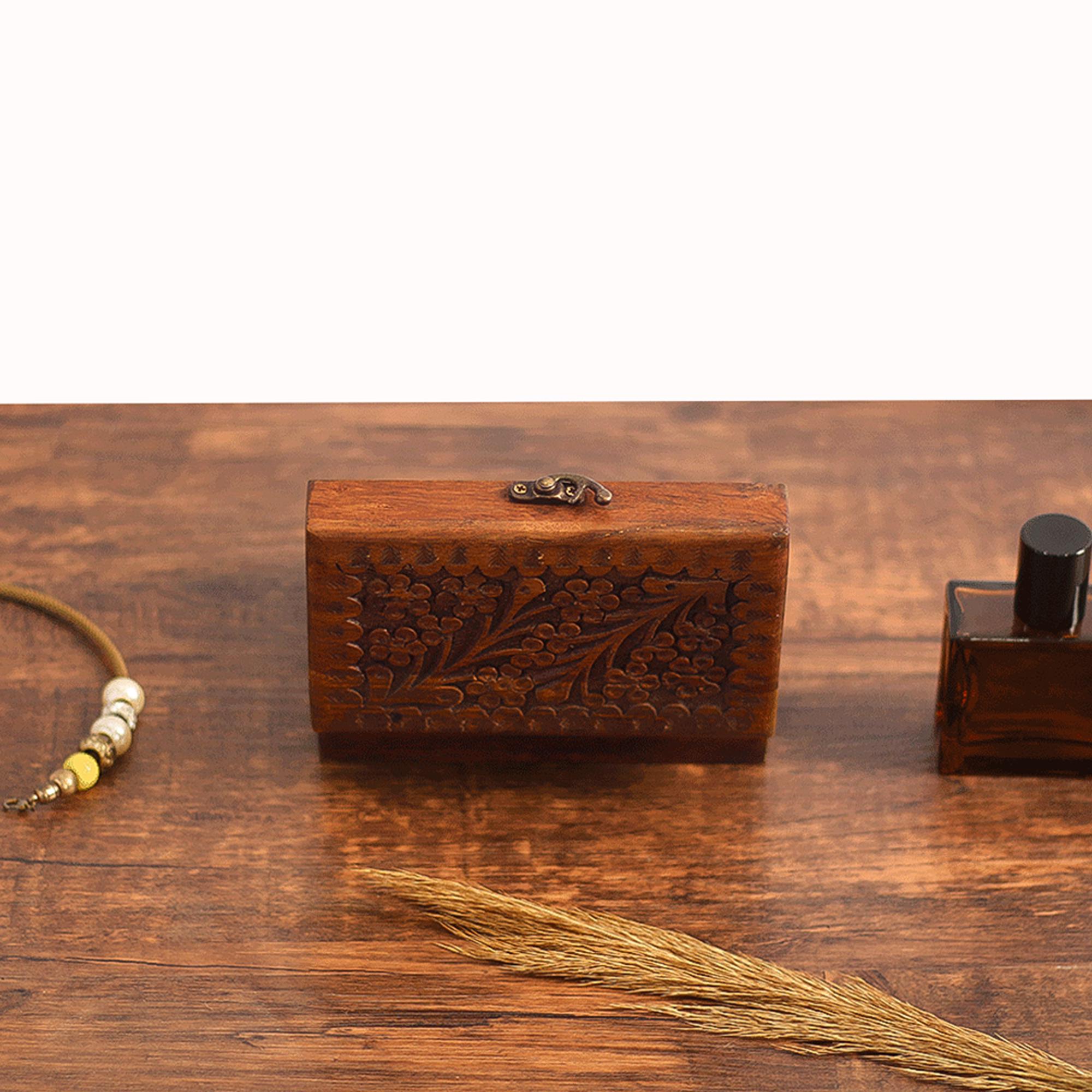 Small Wood Rectangular Storage Box With Lock, Handmade Travel Jewelry ...