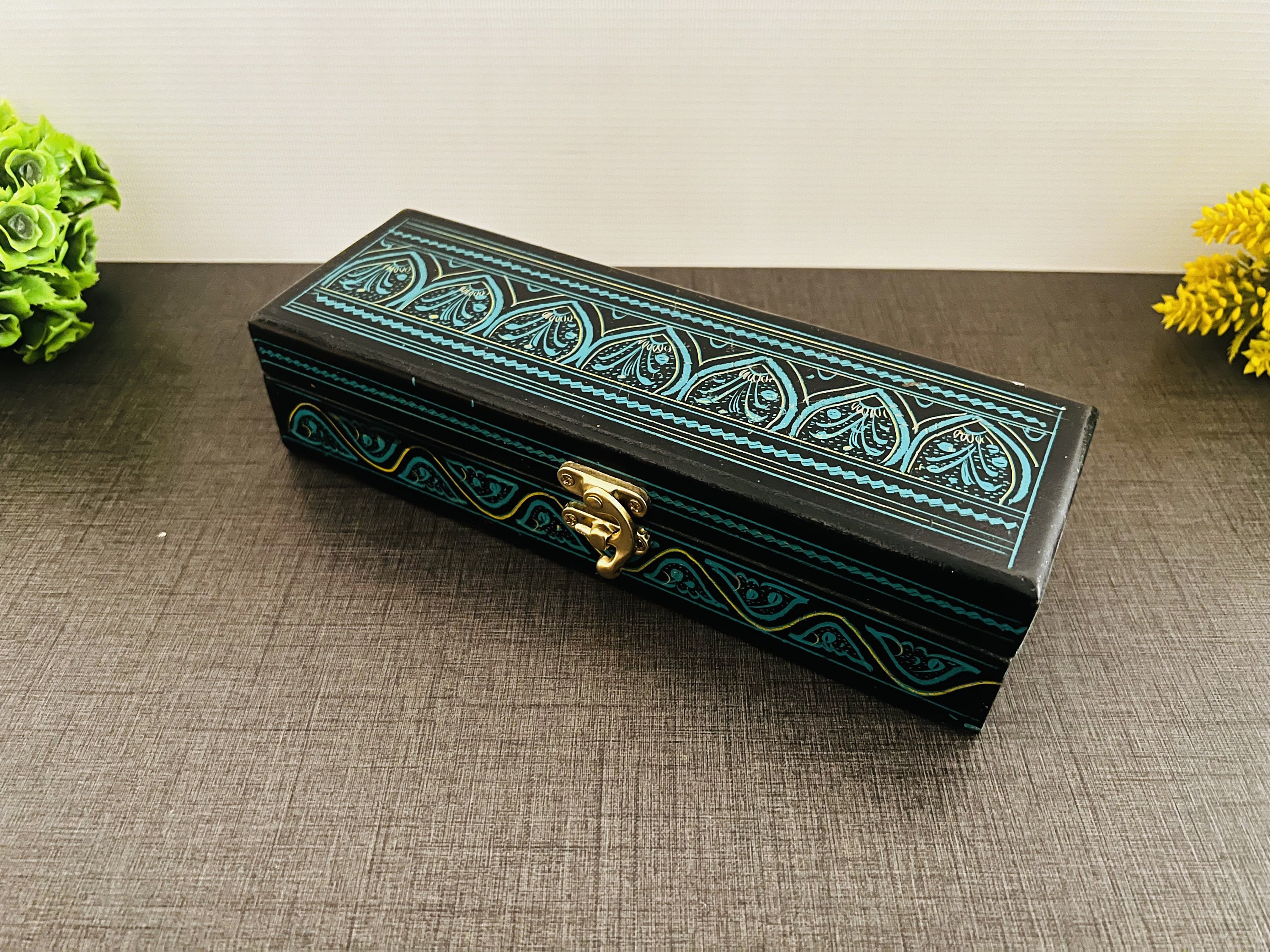 Hand Painted Pen Case, Office Desk Organizer, Wooden Pen Pencil Box ...