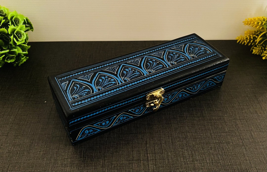 Hand Painted Pen Case, Office Desk Organizer, Wooden Pen Pencil Box ...
