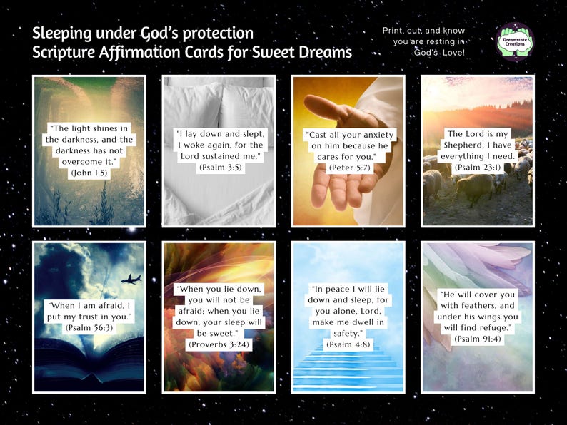 Night Time Scripture Affirmation Cards: Printable PDF for Sweet Dreams ...