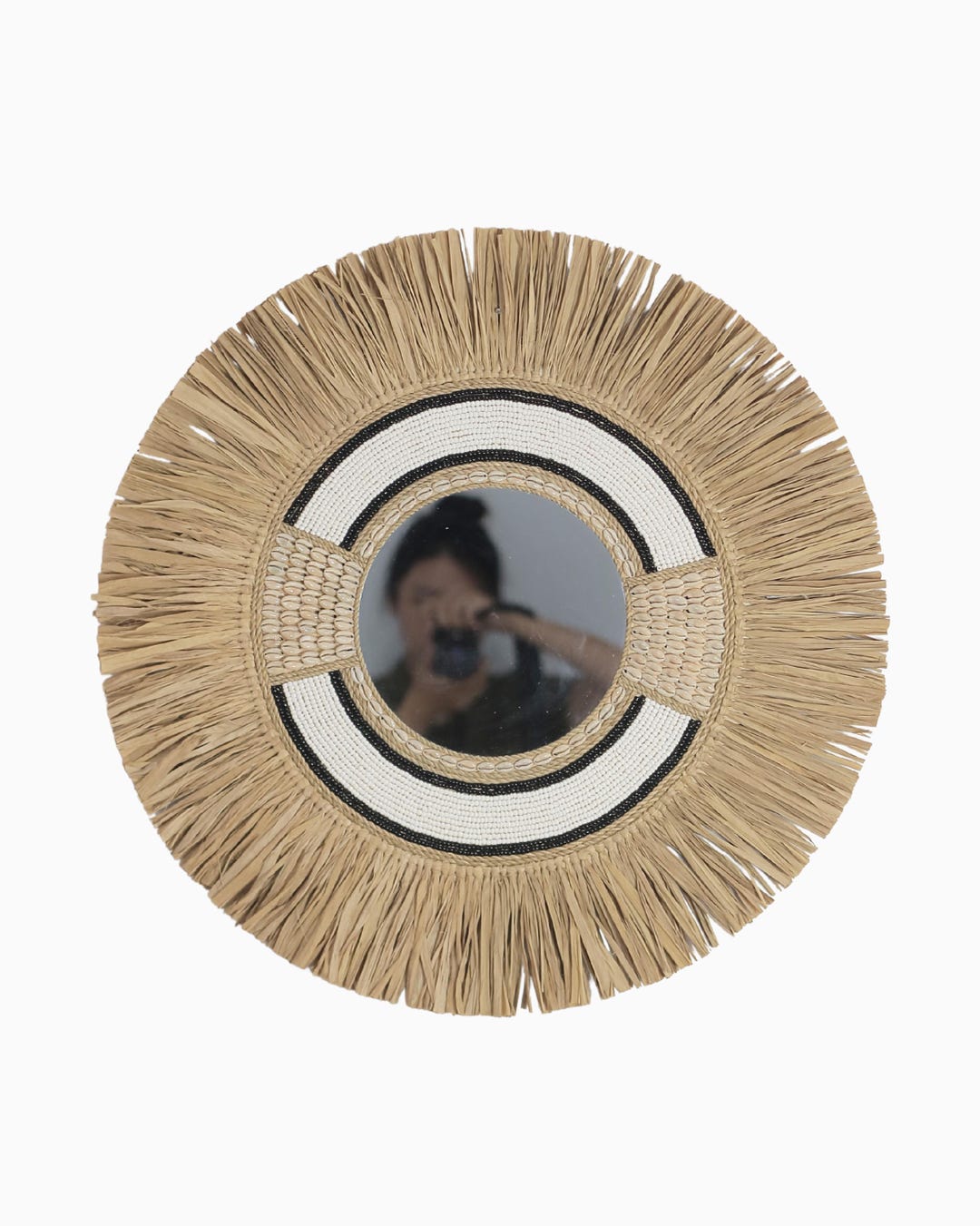 Raffia Sun Mirror With Cowrie Shells: Natural Boho Wall Decor, Entryway ...