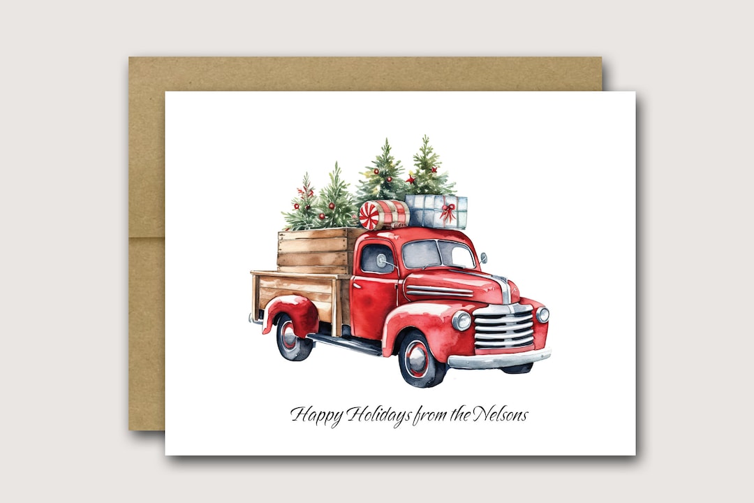 Christmas Truck Cards Truck Note Cards Christmas Card Set Merry ...