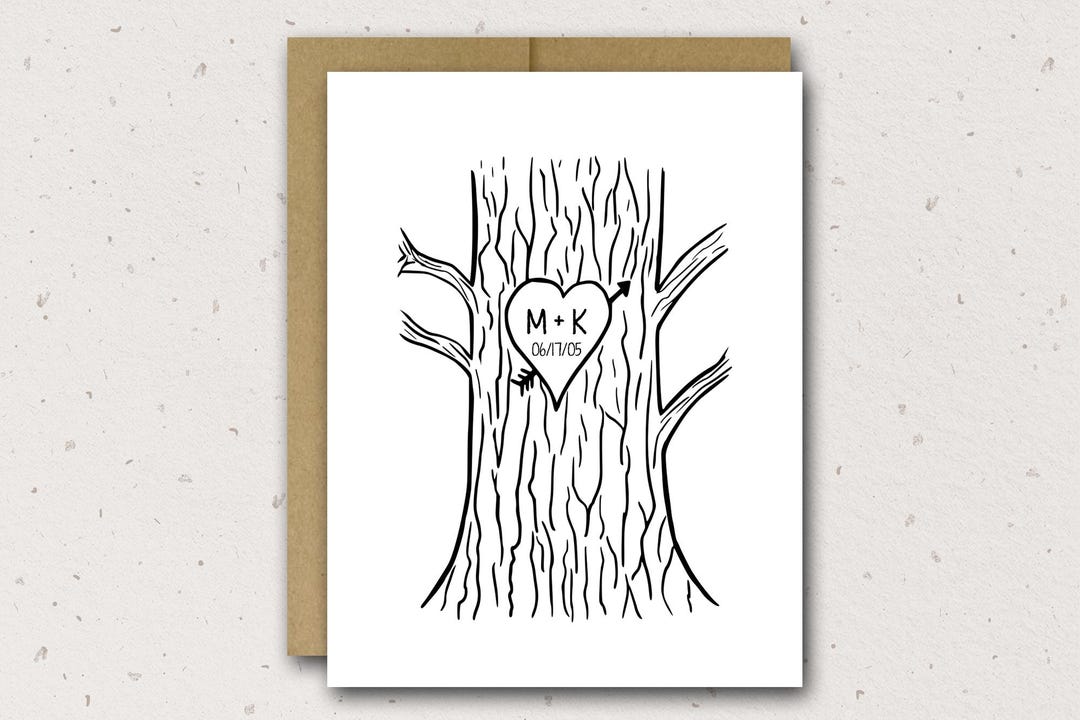 Personalized Anniversary Card | Tree Anniversary Card | Tree Carved Initials | Personalized ...