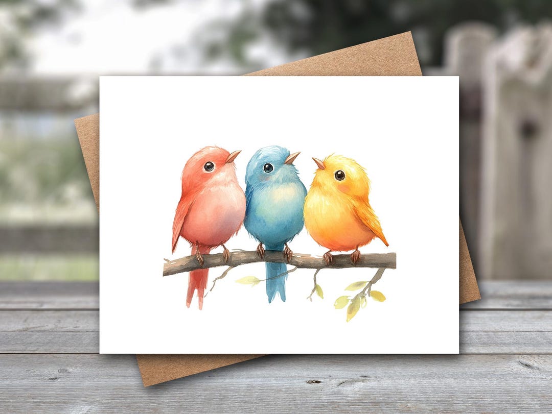 Watercolor Bird Note Cards | Linen Paper, Kraft Envelope - Etsy