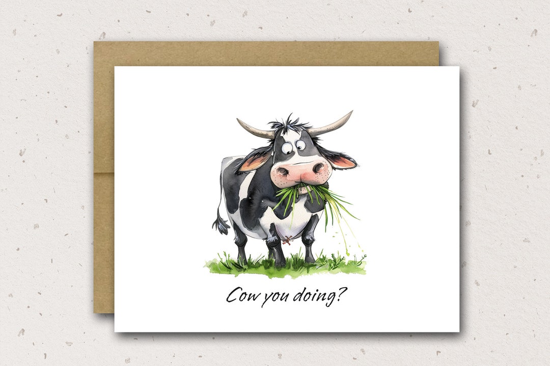 Funny Cow Card | Funny Card for Friend | Cow Card | Funny Cow Pun ...