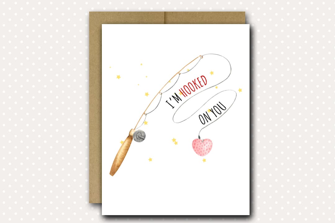 Valentines Day Card I'm Hooked on You Fishing Card - Etsy