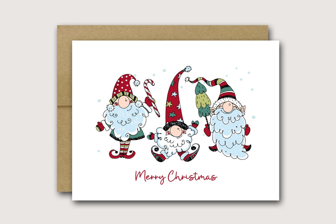 Gnome Christmas Cards Christmas Card Gnome Card Happy - Etsy