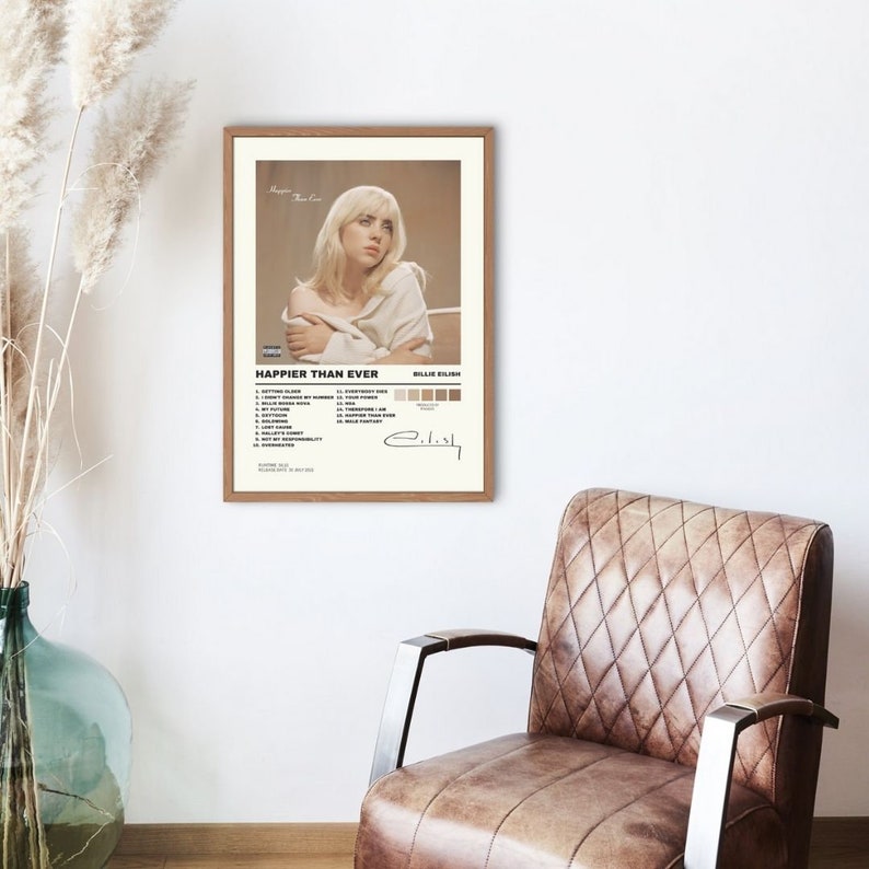 Billie Eilish Album Cover Poster, Happier Than Ever Album Poster, Tracklist Poster, Album Art ...