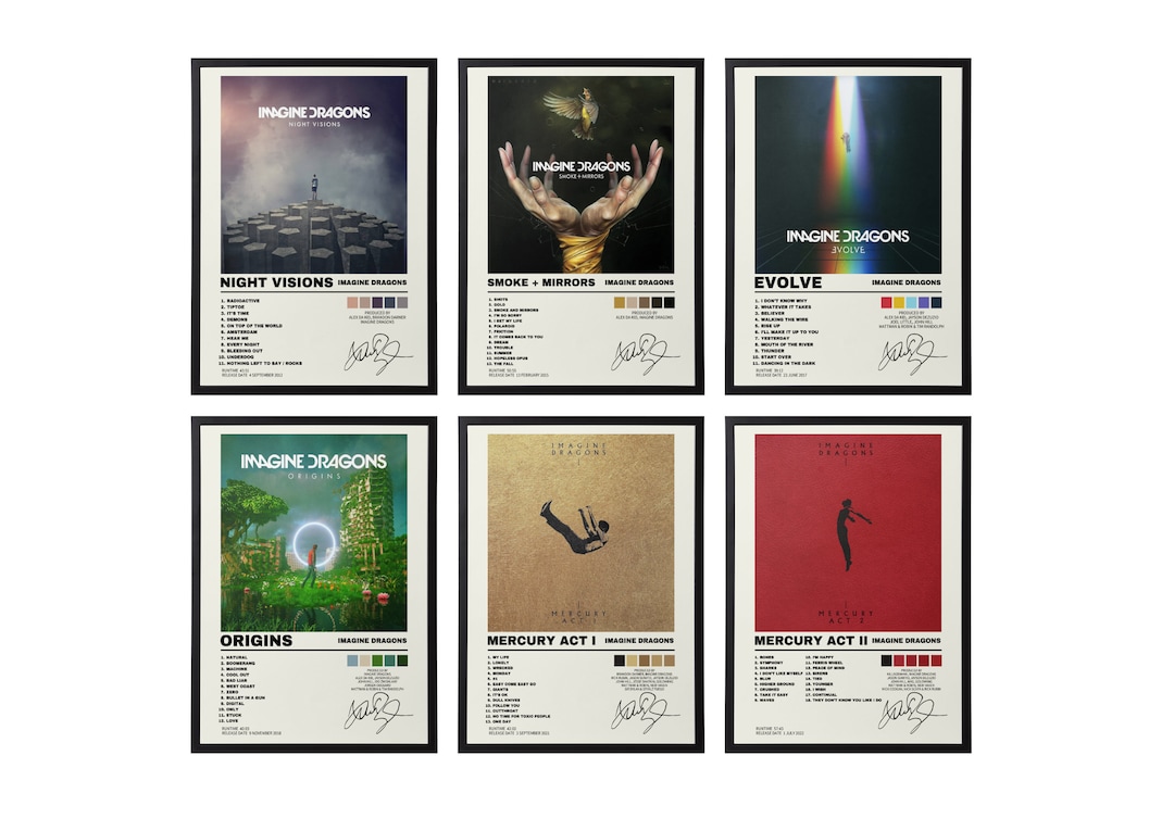 Imagine Dragons Album Covers Poster Bundle, 6 Album Posters, Tracklist ...