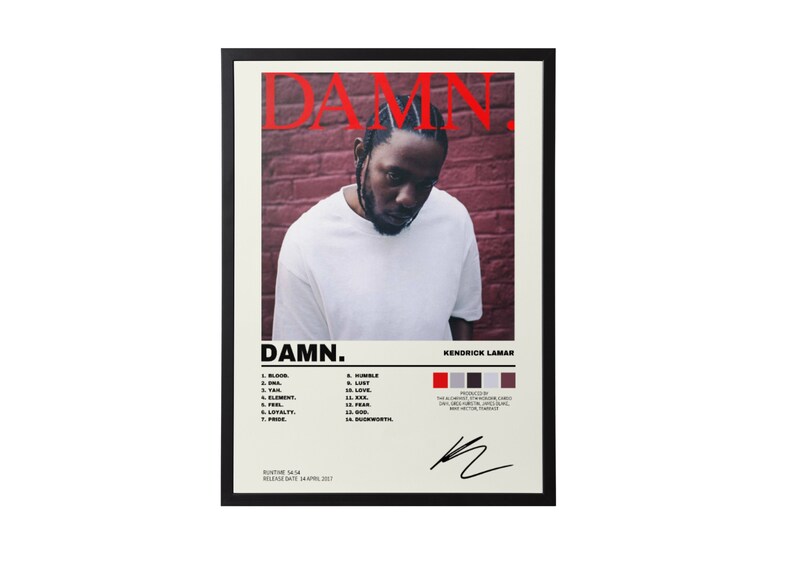 Kendrick Lamar Album Cover Poster, DAMN. Album Poster, Tracklist Poster ...