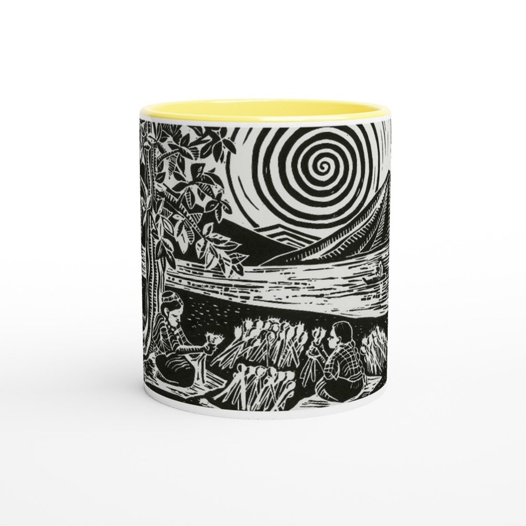 White 11oz Ceramic Mug With Color Inside With Women Tying Onions ...