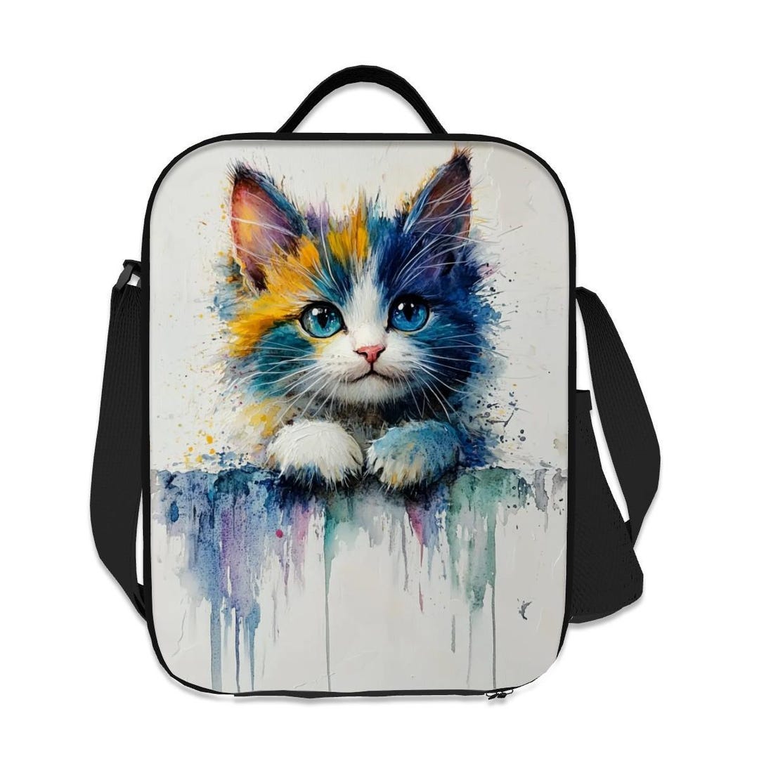 Kitten Design Insulated Lunch Box: Reusable Lunch Bag With Shoulder ...