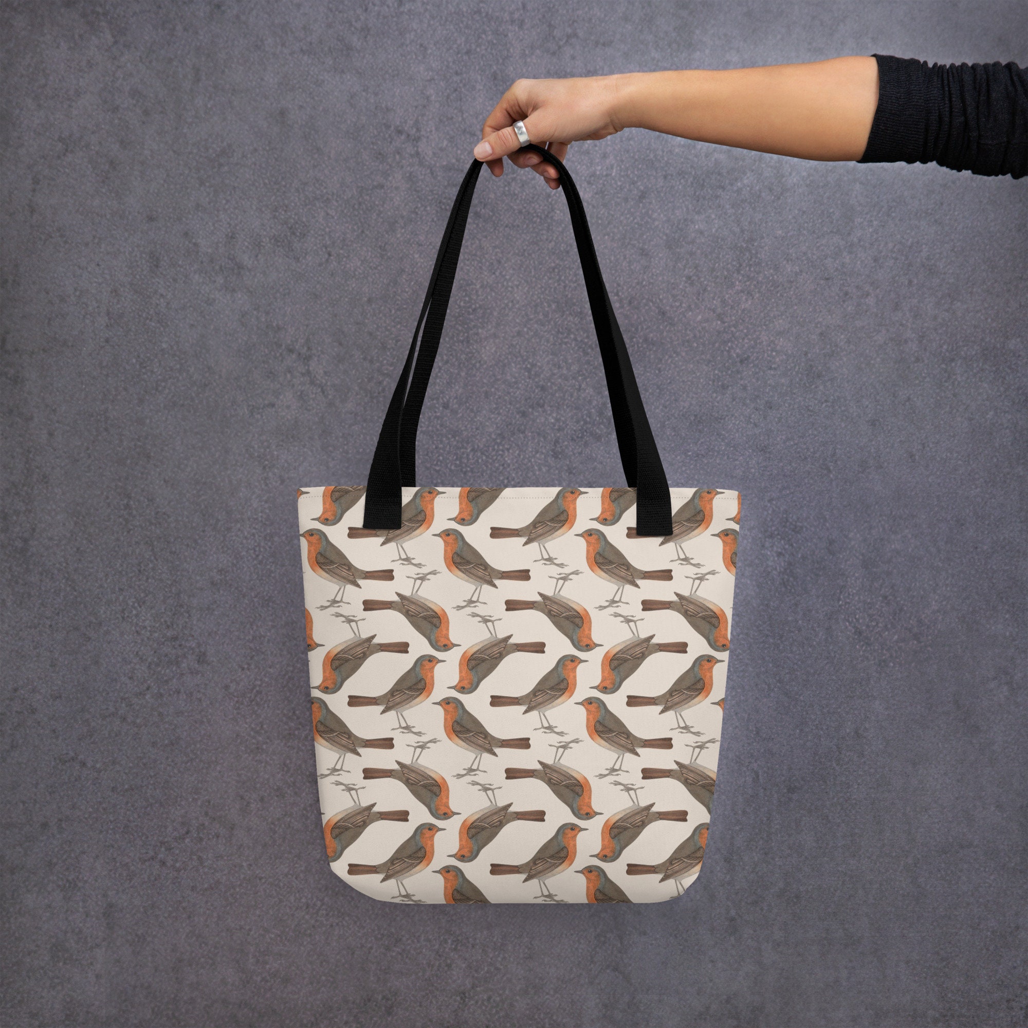 Bird Pattern Tote Bag, European Robin Design, Bird Watching Collection ...
