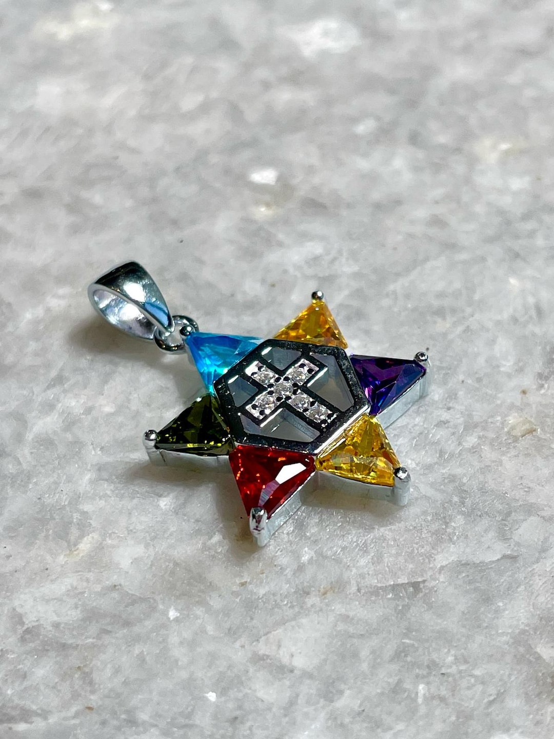 Cross and Star of David Necklace, 925 Silver, Messianic Cross, Colorful ...