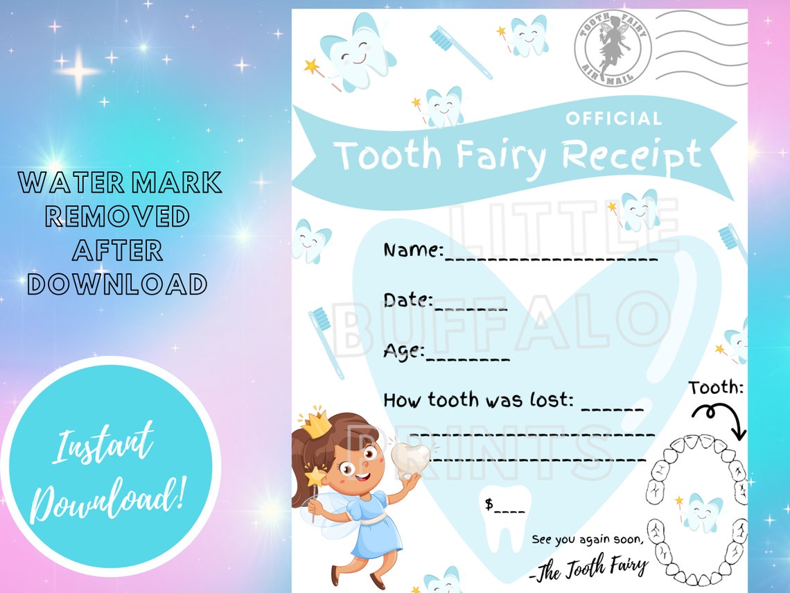 Tooth Fairy Receipt, Kids Tooth Receipt, Downloadable Tooth Fairy ...