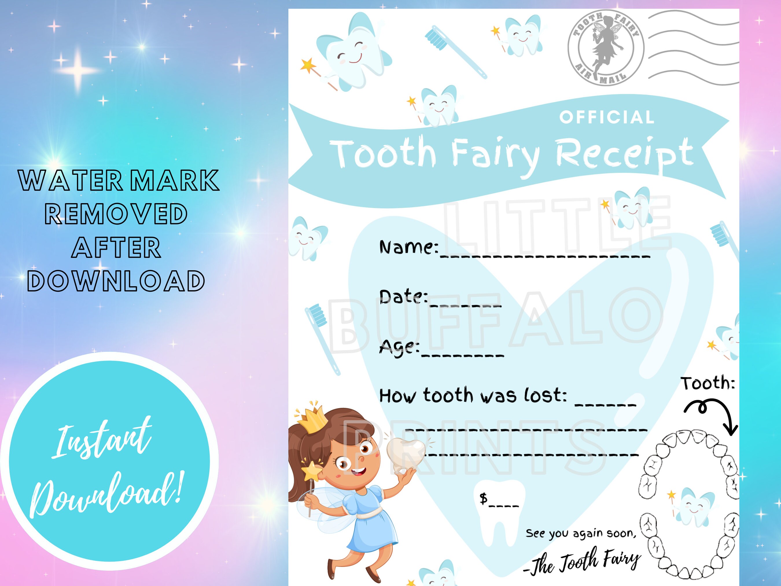 Tooth Fairy Receipt, Kids Tooth Receipt, Downloadable Tooth Fairy ...
