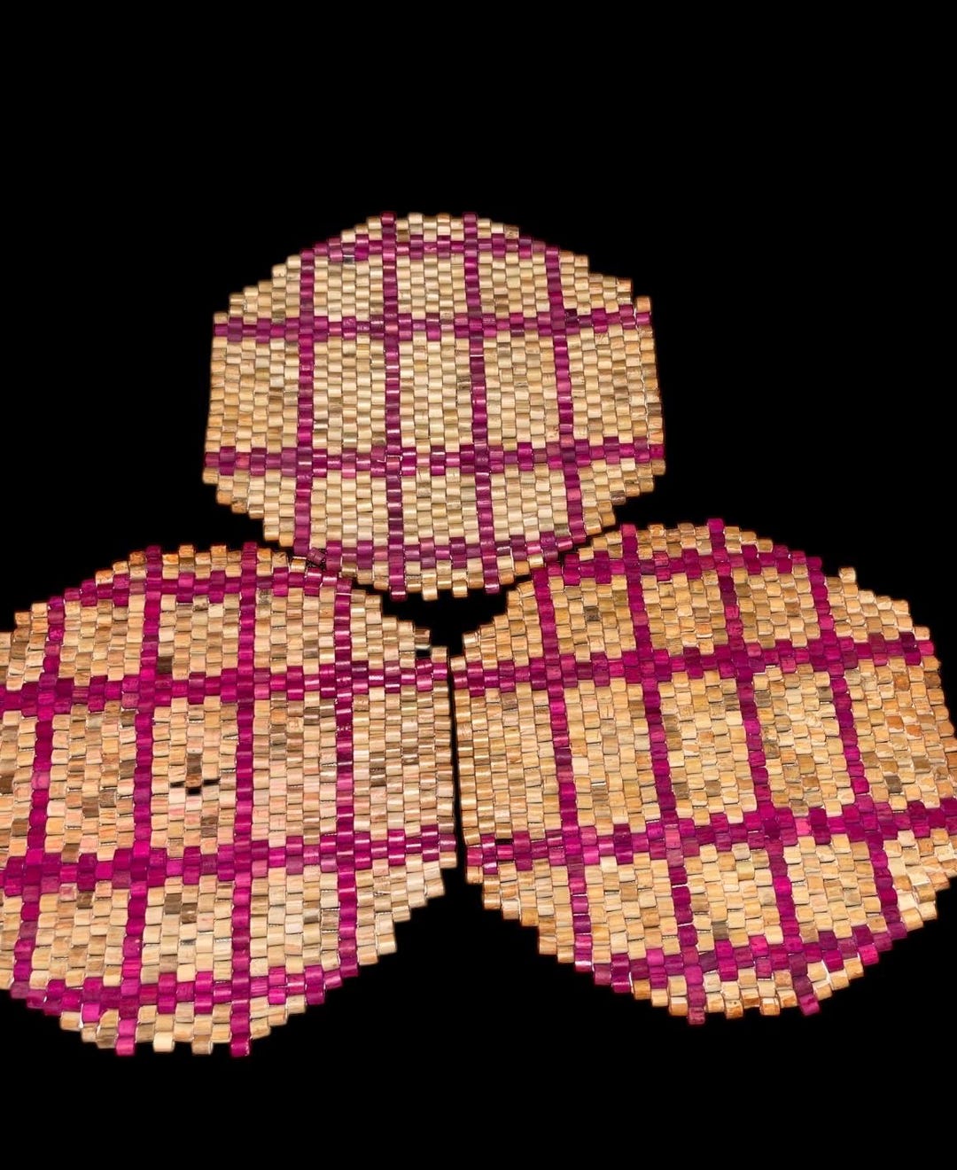 Vintage Wooden Beaded Trivets | Boho Table Decor | Pink & Natural ...