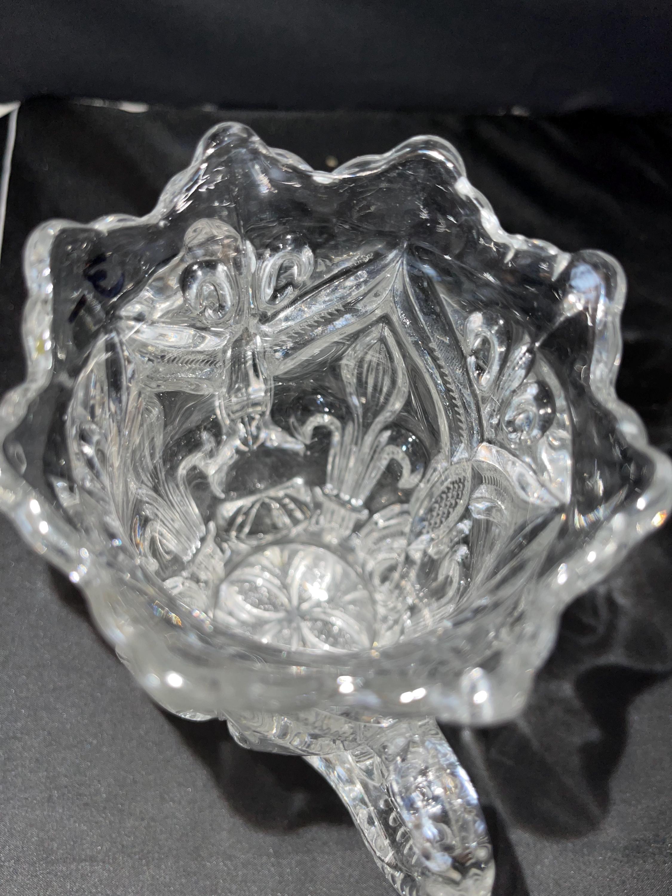 Bryce Higbee Arched FLEUR DE LIS Handled Spooner Celery Crystal Vase ...