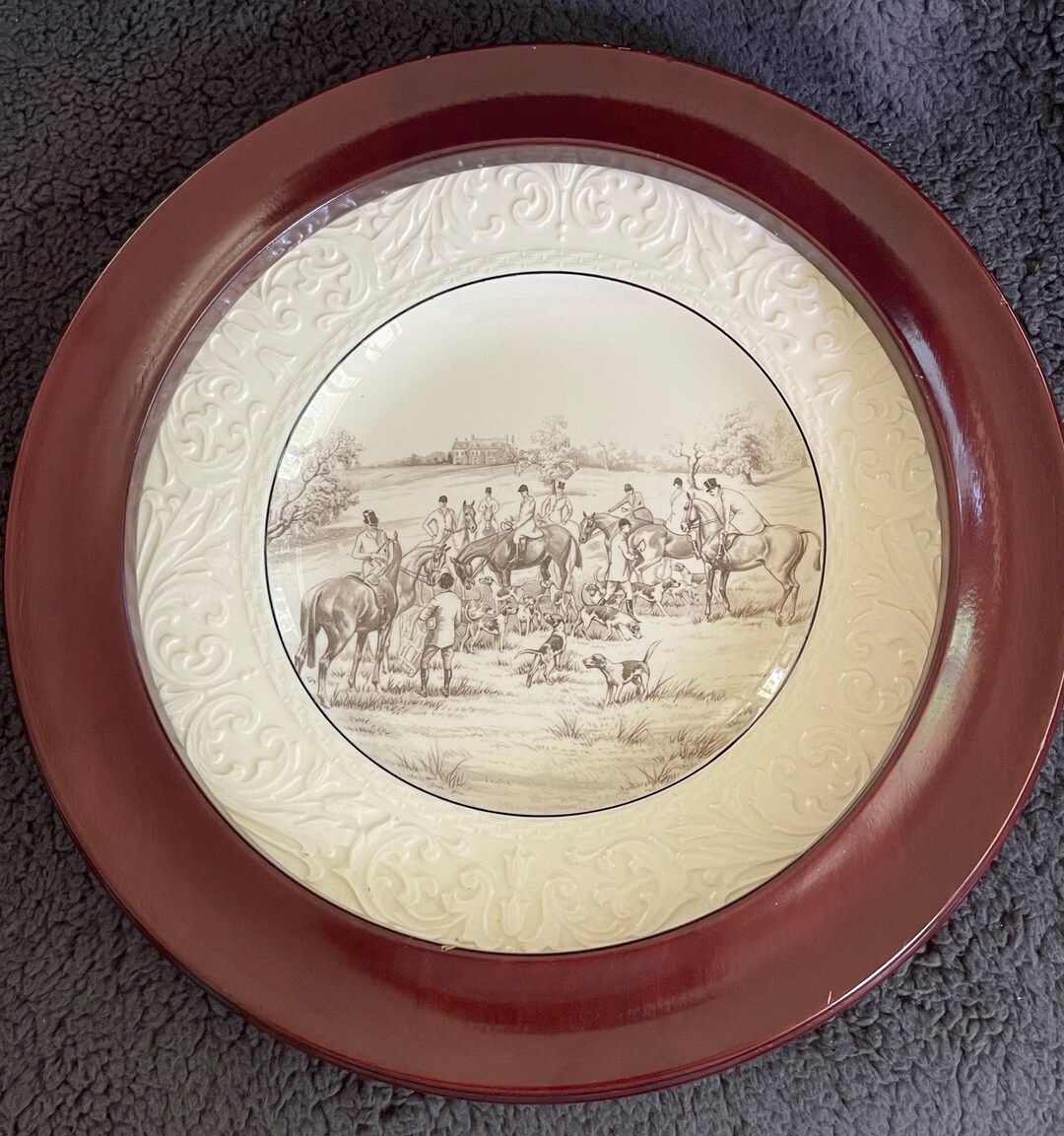 Vintage Plate “the Meet” With Wooden Plate Holder Woods Burslem - Etsy