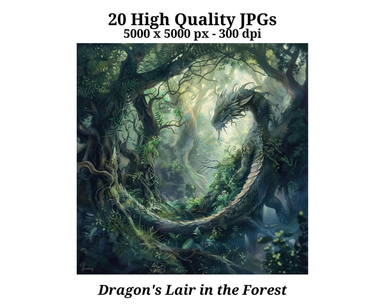 Dragon's Lair in the Forest Digital Art Print Majestic Dragon Wall Art ...