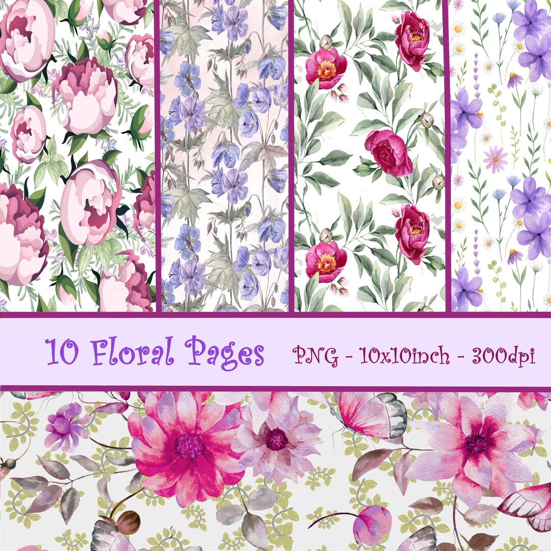 Full Page Floral Designs, Junk Journal Pages, Scrapbooking Backgrounds ...