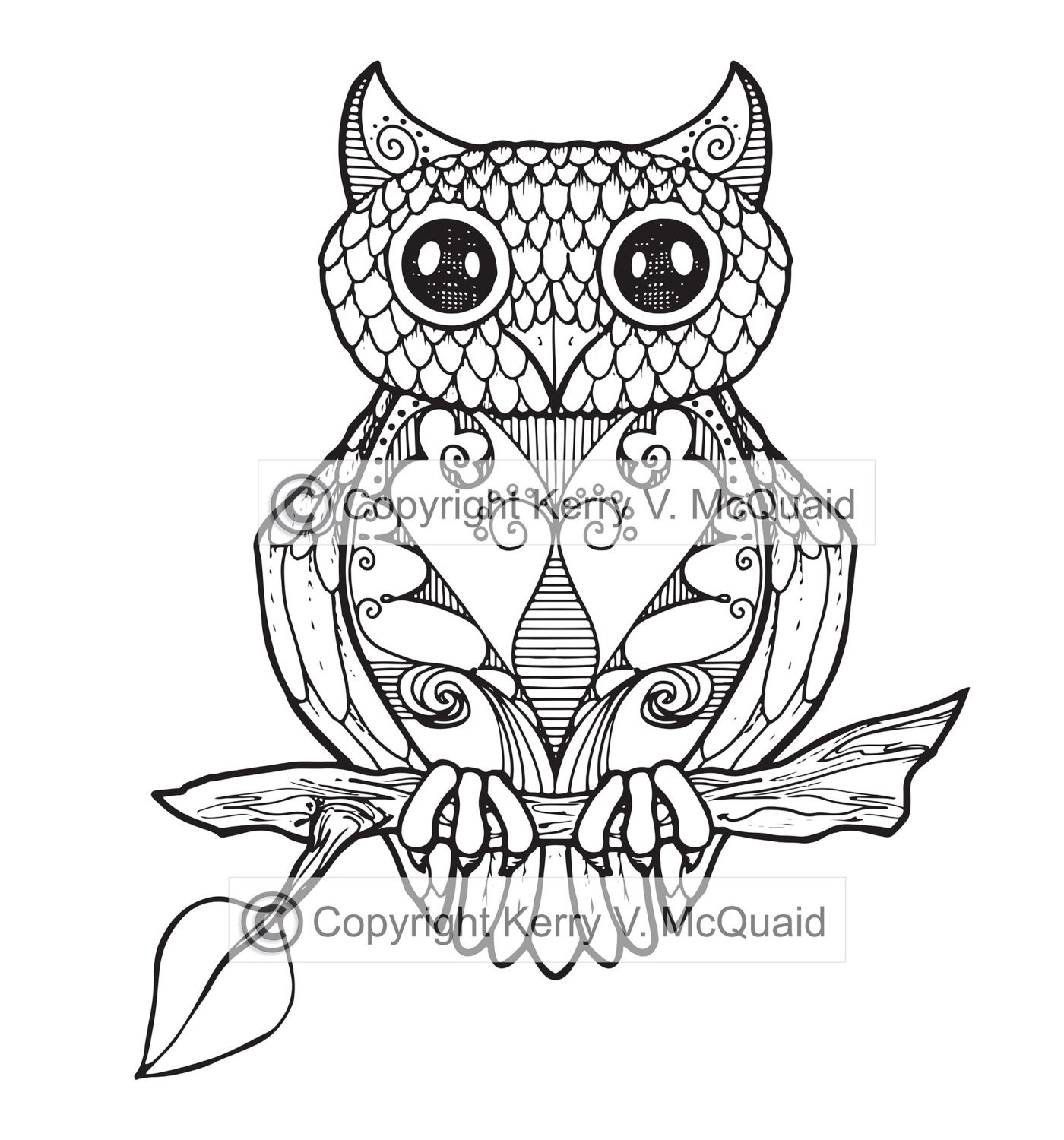Owl Instant PDF Download Coloring Page Hand Drawn Zendoodle Doodle - Etsy