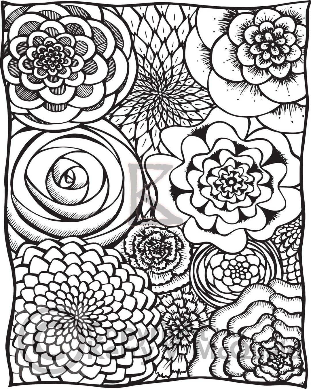 Flower Page Instant PDF Download Coloring Page Hand Drawn Zendoodle ...