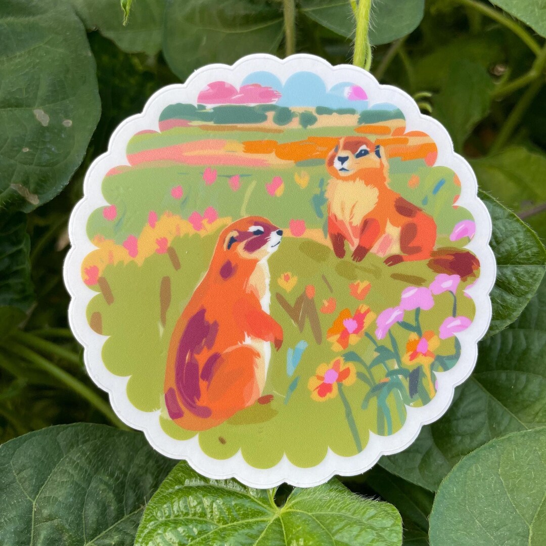 Prairie Dog + Wildflowers Oil Paint Vinyl Sticker ~ Great for Laptops ...