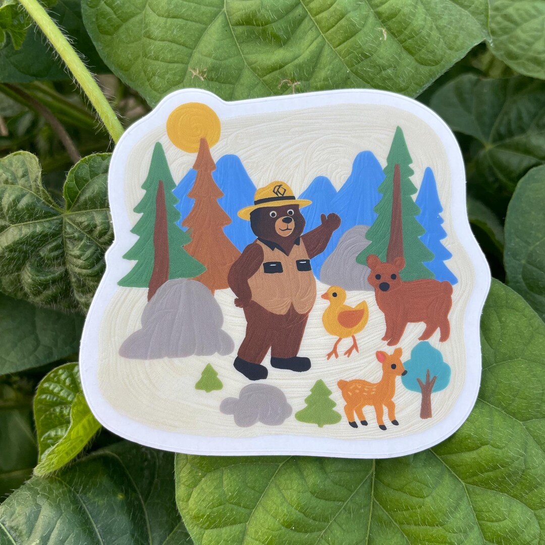 Park Ranger Bear + Woodland Critters Impasto Paint Vinyl Sticker~ Great ...