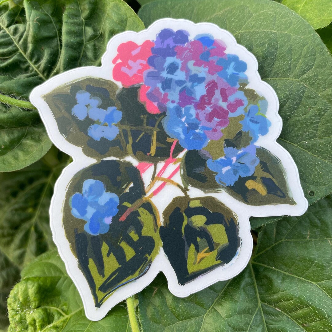 Blue Hydrangea Floral Botanical Oil Paint Vinyl Sticker~ for Laptops ...
