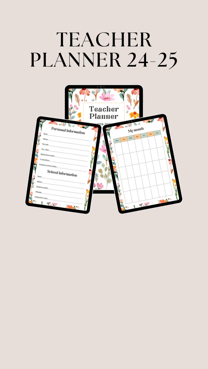 Floral Teacher Organization PRINTABLE Planner, Downloadable Pages ...