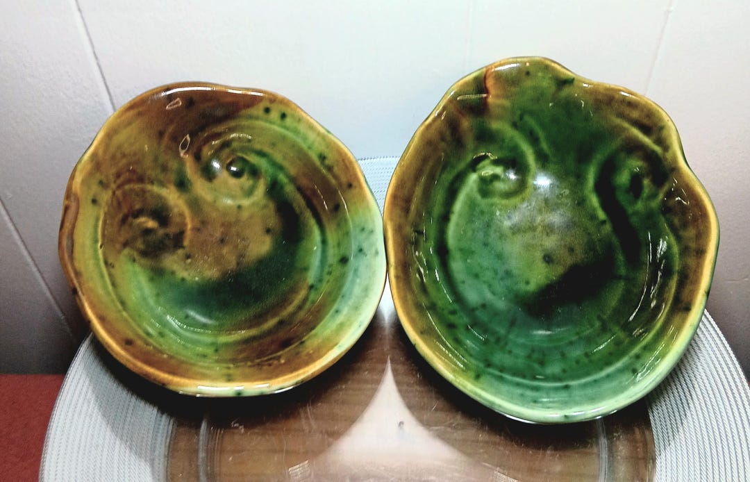 Vintage Gail Pittman Pottery Free Form Moss Green Whimsey Bowls Set of ...