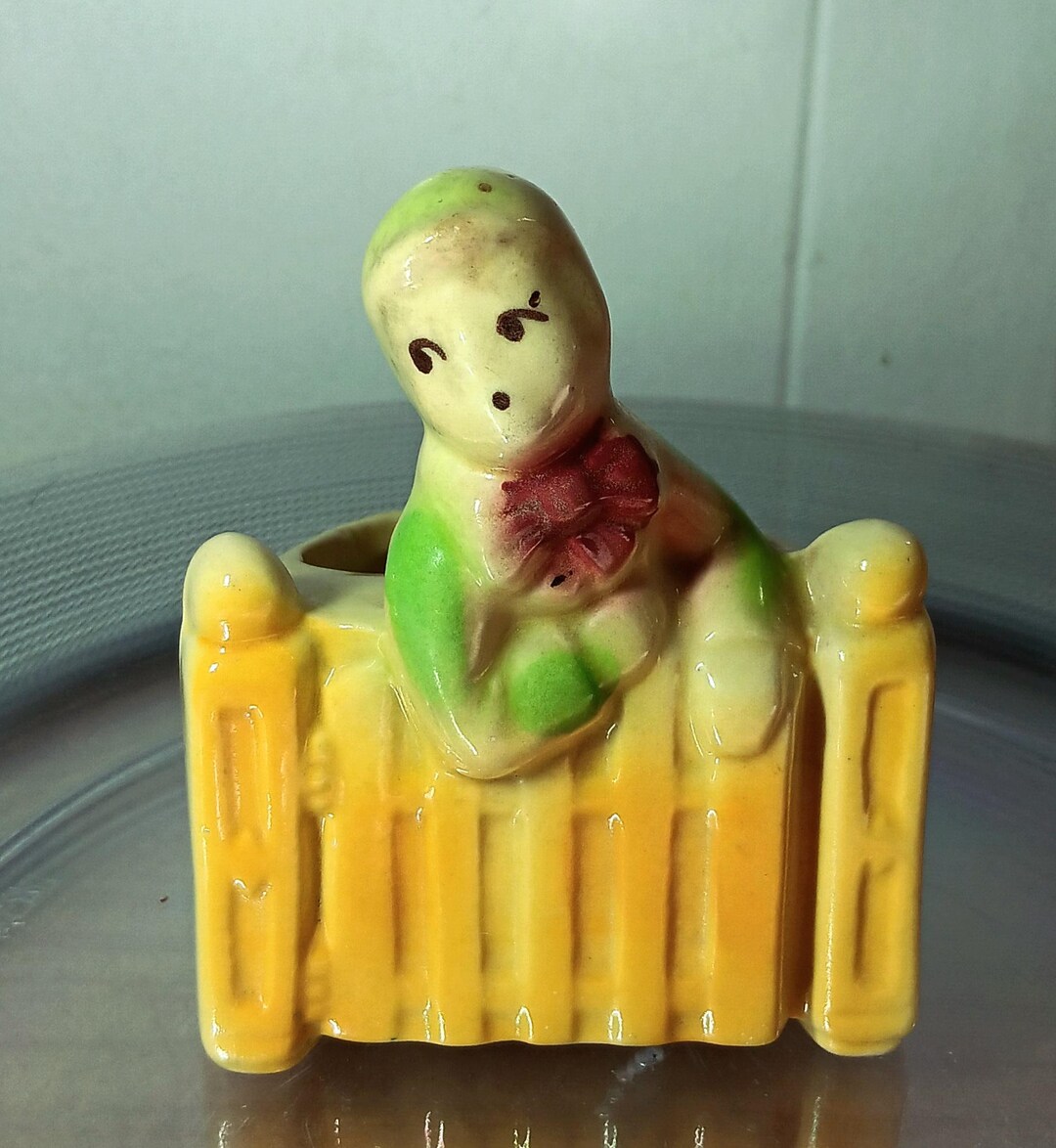 Vintage Shawnee Pottery Boy at Fence Planter - Etsy