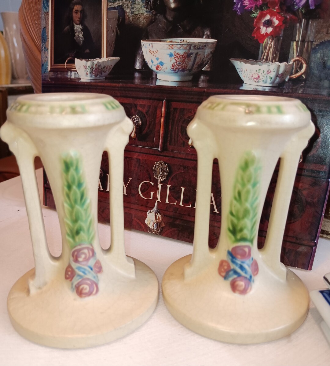 Roseville Pottery La Rose Candlesticks Set - Etsy