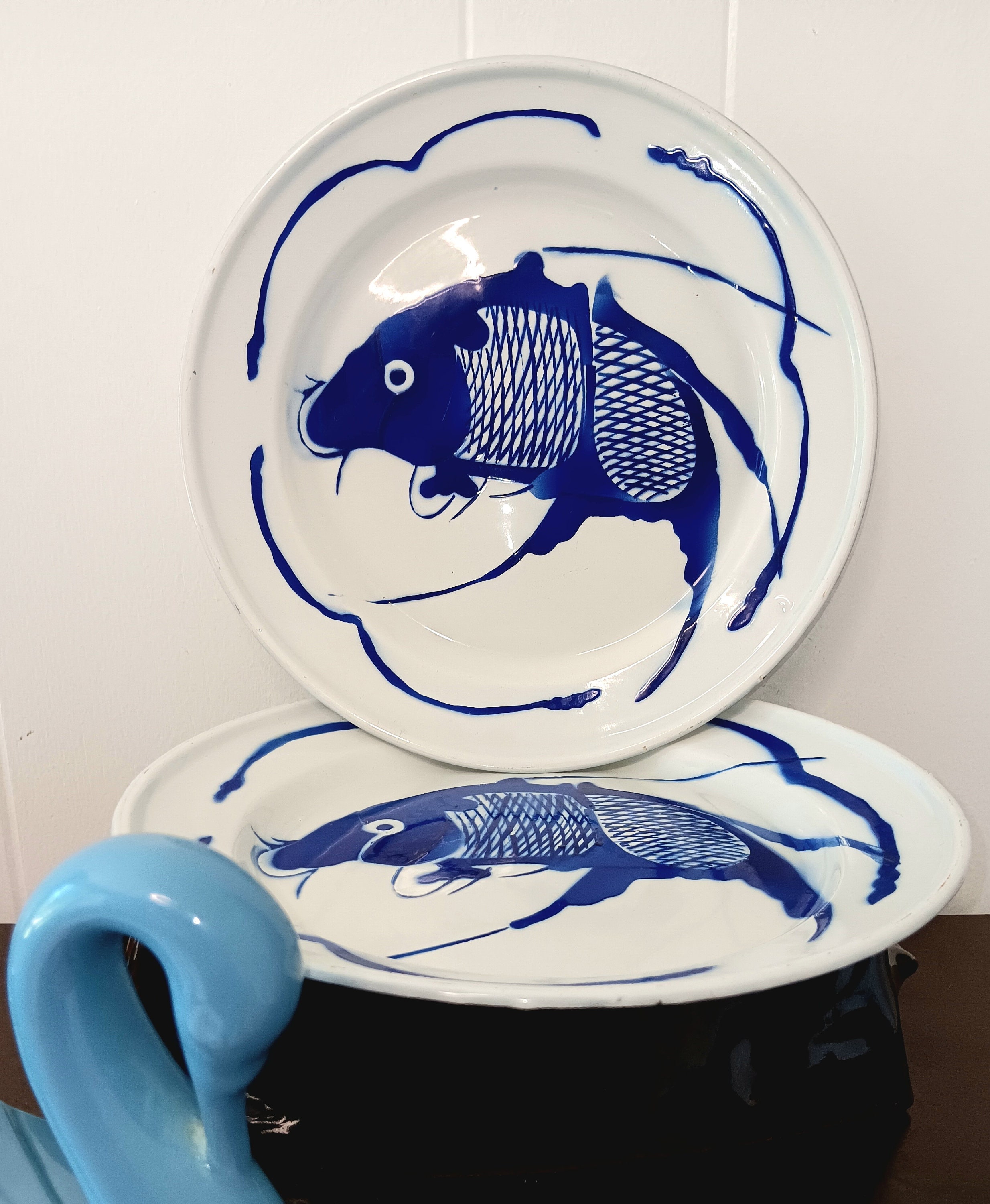 Vintage Enamel Koi Plates Chinese Set of Two - Etsy