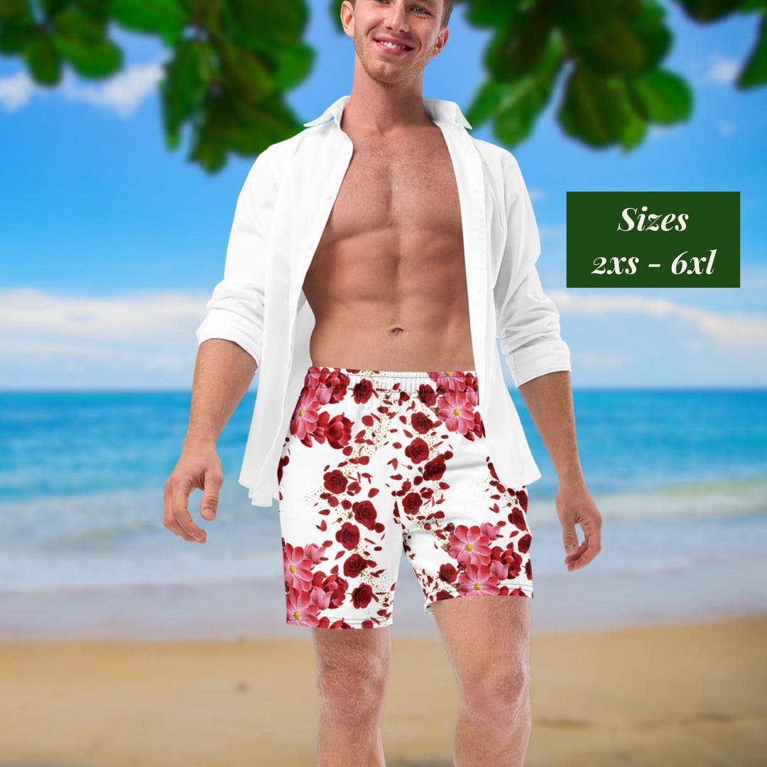 Rose Floral Print Swim Trunks for Dad Beachwear for Vacation Swim Suit ...