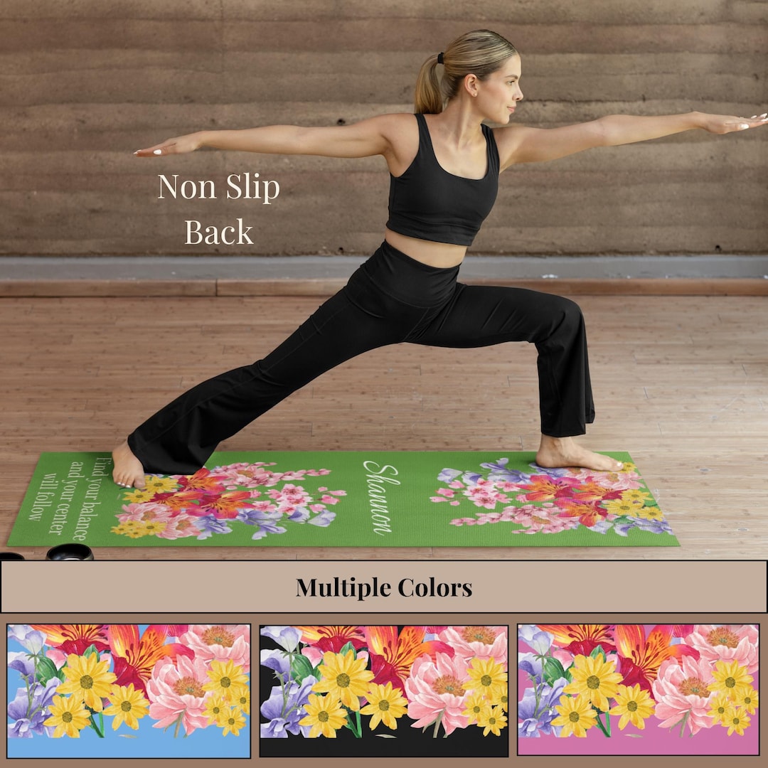 Rubber Yoga Mat With Quote Vibrant Floral Print Pilates Mat for Gym ...