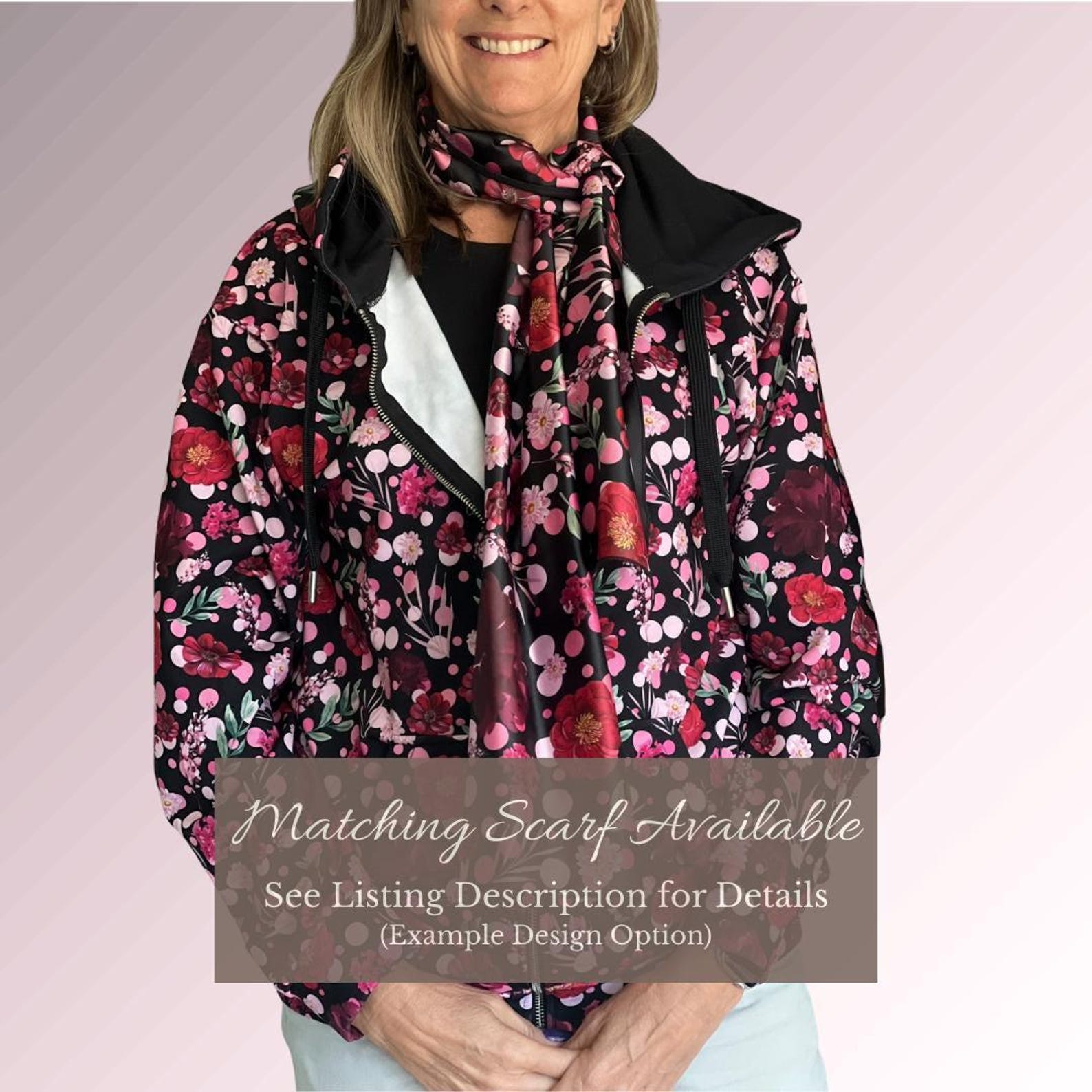 Womens Pink Floral Hoodie Zip up Sweatshirt Gift for Her Flower Print ...