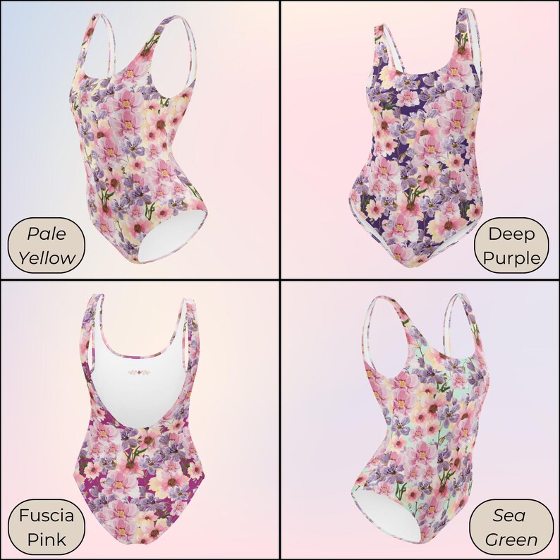 Peony Floral Print Comfort Fit One Piece Swim Suit for Active Women ...
